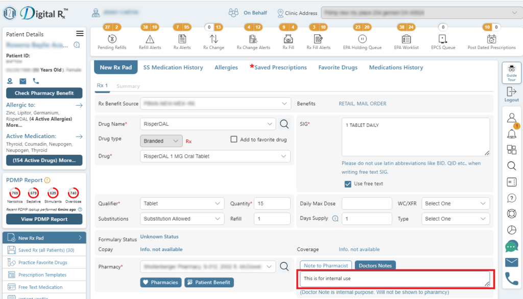 Notes - Prescriber Notes & Pharmacy Notes - H2H Digital Rx e ...