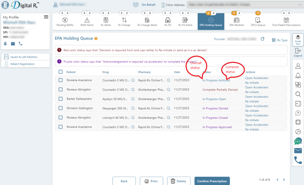 How to interpret the EPA Status? - H2H Digital Rx e-Prescription Software